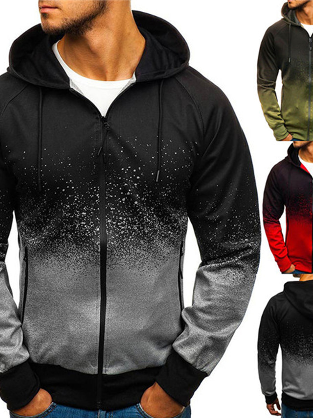 Men's Full Zip Hoodie Gradient Zipper Hooded Daily Fitness Sportswear ...