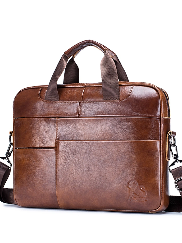 Men's Unisex Briefcase Nappa Leather Cowhide Formal Daily Office ...
