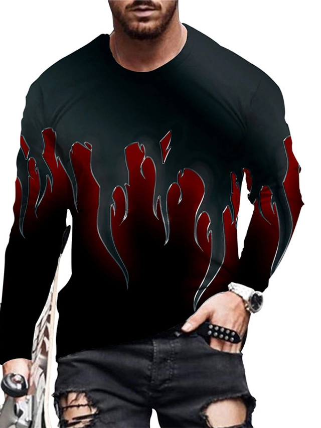 Men's T shirt Tee Shirt Tee Designer 1950s Casual Long Sleeve Red ...