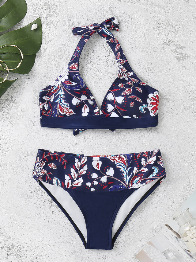 Women's Bikini 2 Piece Swimsuit Boho Cheeky Halter Open Back Sexy ...