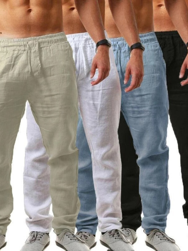 Homme Pantalon en lin Pantalon Cordon Ceinture élastique avec poche ...
