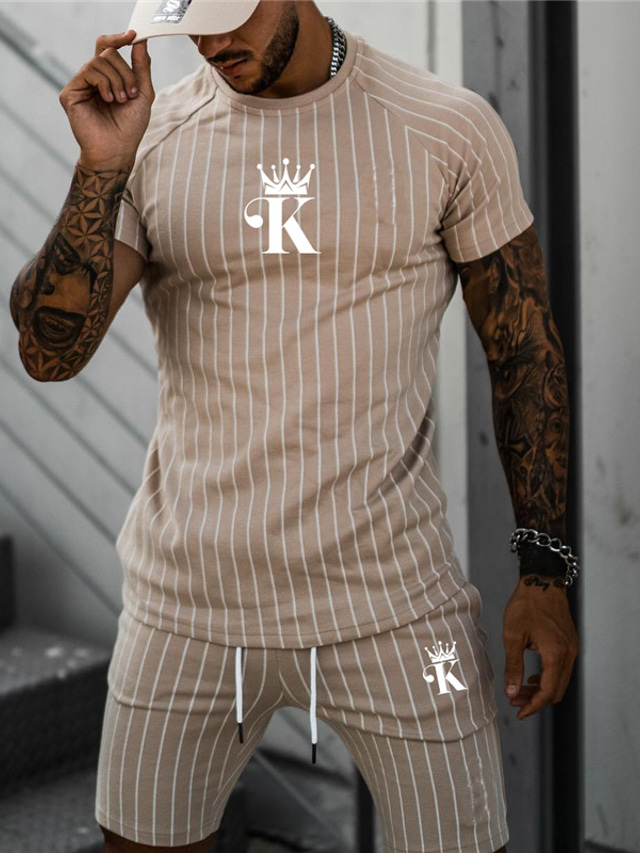 Men's Shorts and T Shirt Set T-Shirt Outfits Graphic Striped Poker Crew ...