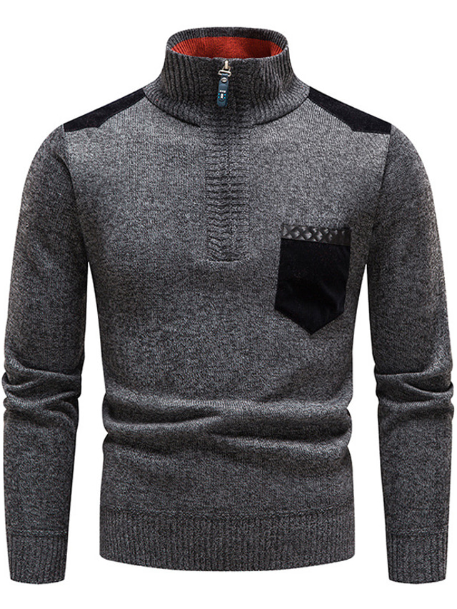 Men's Pullover Sweater Jumper Zip Sweater Ribbed Knit Cropped Knitted ...