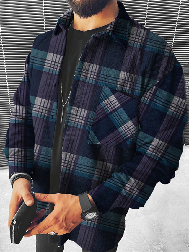 Men's Flannel Shirt Shirt Jacket Shacket Fleece Shirt Overshirt Plaid ...