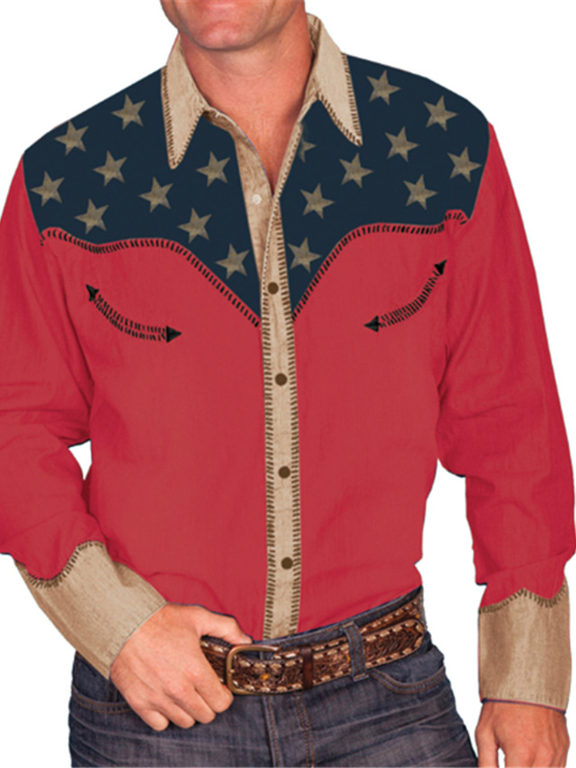 Homme Chemise Chemise Western Etoile Col rabattu Rouge 3D effet ...