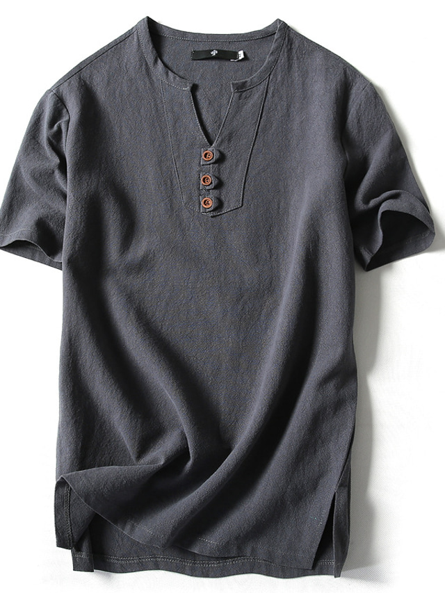 Herren T Shirt Feste Farbe V Ausschnitt Blau-Grün Meeresblau Blau Leicht Braun Khaki Täglich ...