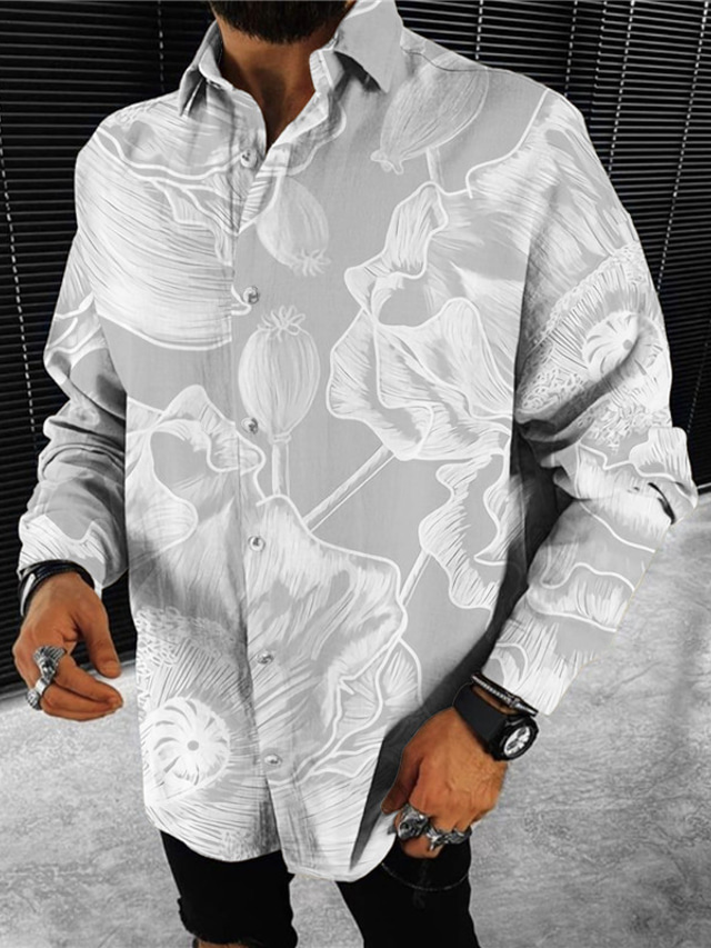 Men's Shirt Floral Graphic Prints Turndown Blue Pink Gray 3D Print ...