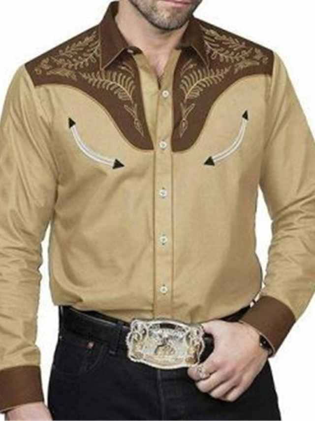 Homme Chemise Chemise Western Imprimés Photos Feuilles Col rabattu Kaki ...