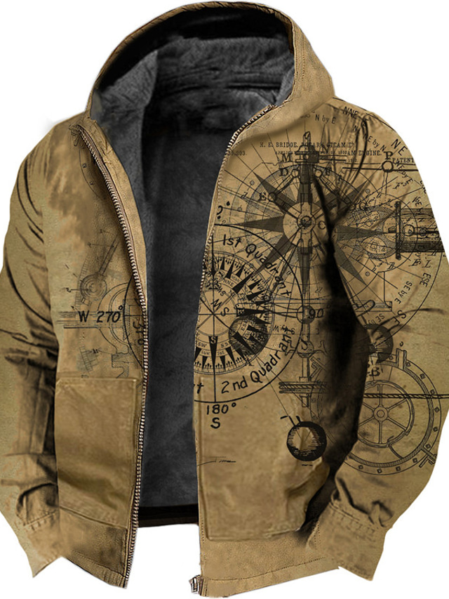 Men's Full Zip Hoodie Jacket Thick Hoodies Brown Hooded Graphic Prints ...