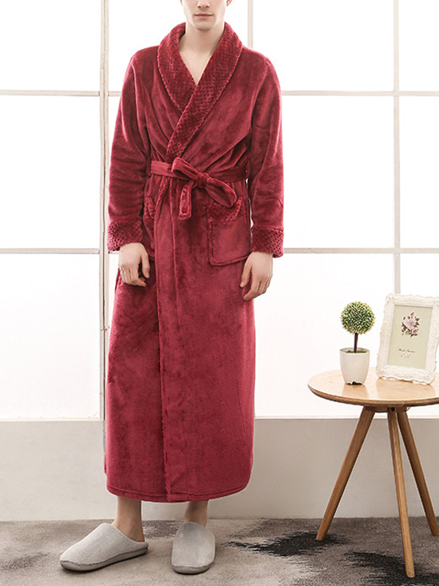 Homme robe Peignoir Couleur monochrome Mode simple Pluche Intérieur ...