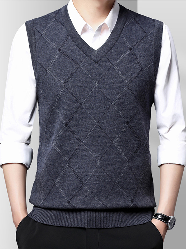 Herren Pullunder Wollpullover Pullover Gerippt Stricken Strick Raute V ...
