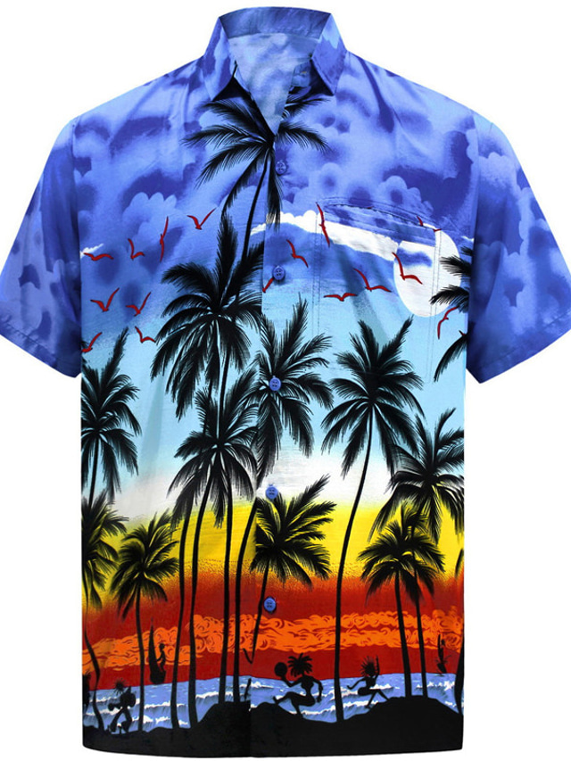 Men S Shirt Summer Hawaiian Shirt Coconut Tree Beach Turndown Light