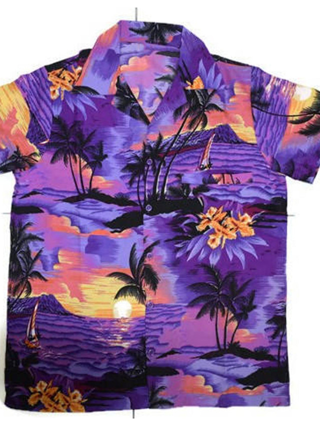 Men S Shirt Coconut Tree Sunset Beach Turndown Purple 3d Print Outdoor