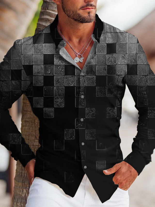 Homme Chemise Plaid Dégradé Imprimés Photos Col Rabattu Violet Marron