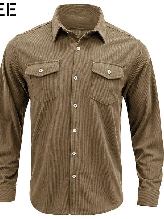 Homme Chemise Chemise en Velours Côtelé Chemise décontractée Marron ...