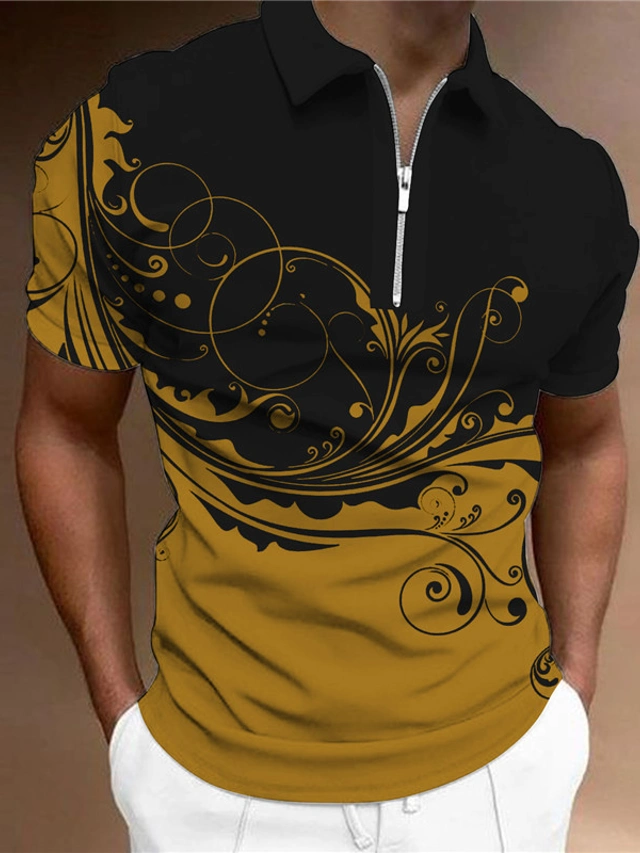 Men's Polo Shirt Golf Shirt Zip Polo Floral Graphic Prints Turndown ...