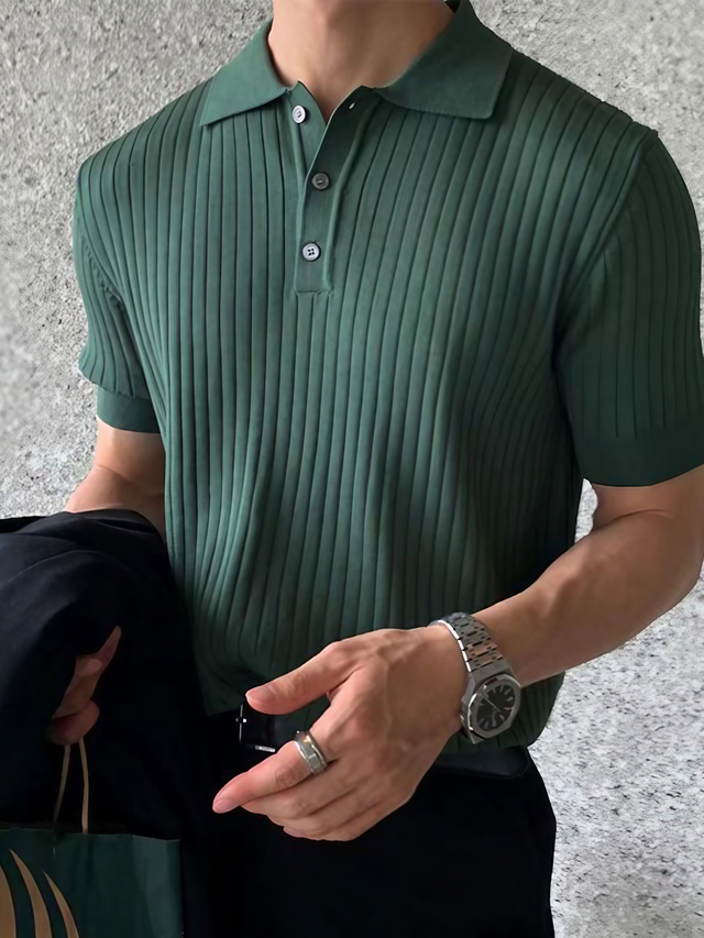 Men's Knit Polo Sweater Polo Business Daily Lapel Short Sleeves Stylish ...