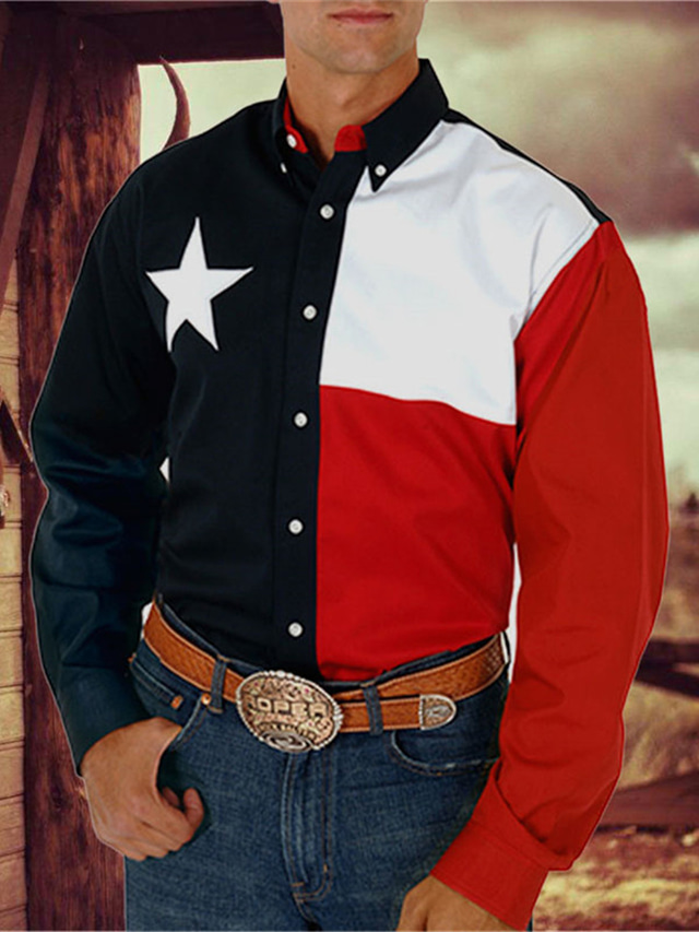 Homme Chemise Chemise Western Etoile Imprimés Photos Col rabattu Noir ...