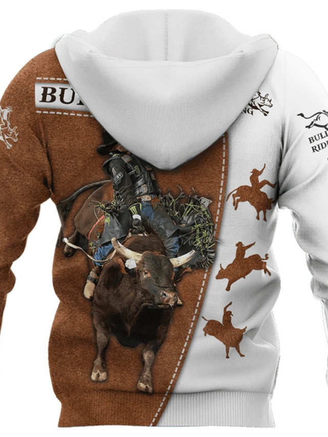 Men's Pullover Hoodie Sweatshirt Brown Hooded Graphic Prints Cow Print ...