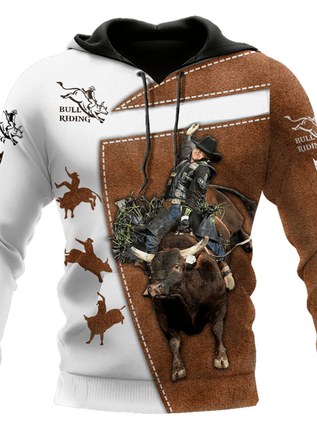 Men's Pullover Hoodie Sweatshirt Brown Hooded Graphic Prints Cow Print ...