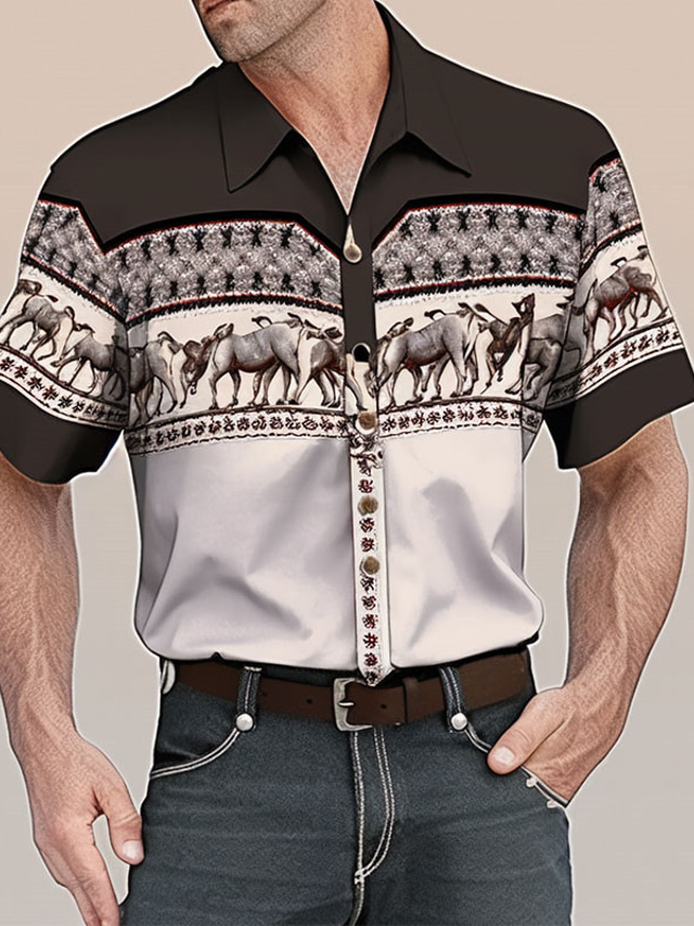 Homme Chemise Chemise Western Animal Imprimés Photos Rétro Vintage Col ...
