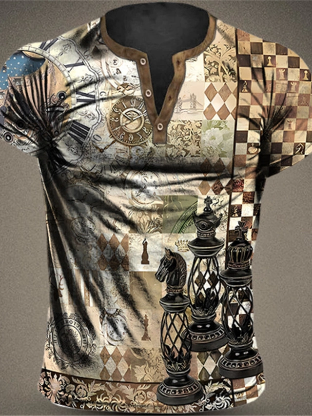 Men's Henley Shirt Graphic Plaid / Check Chess Pieces Henley Clothing ...