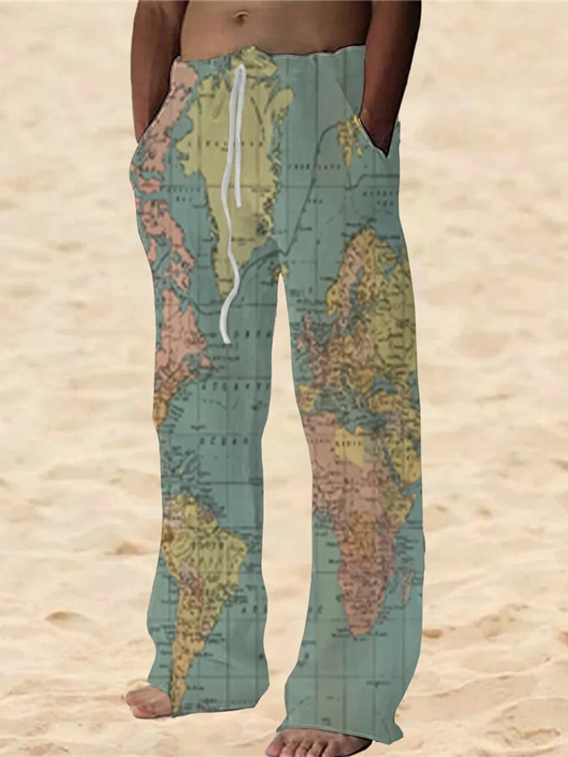 Men's Trousers Summer Pants Beach Pants Drawstring Elastic Waist 3D ...