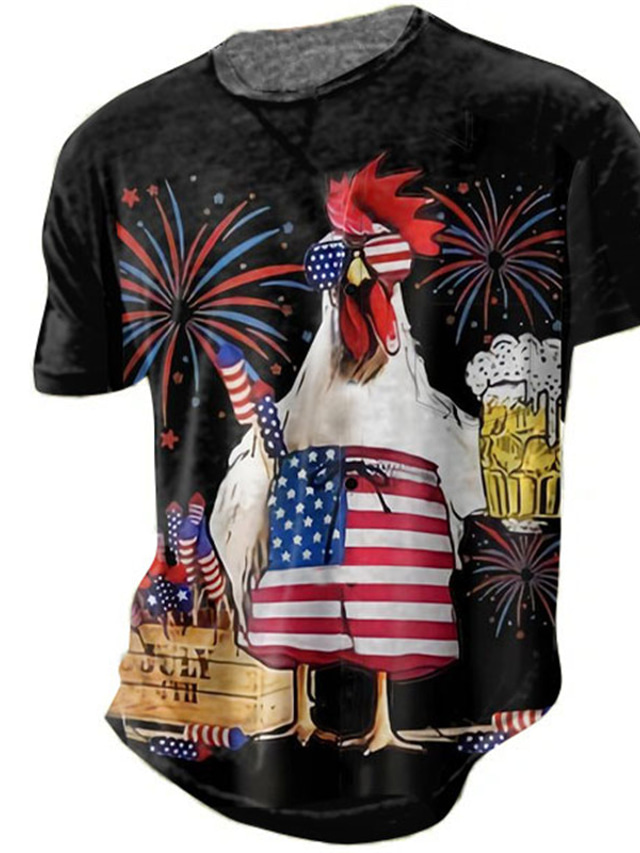 Men's T shirt Tee Graphic Rooster Crew Neck Clothing Apparel 3D Print ...
