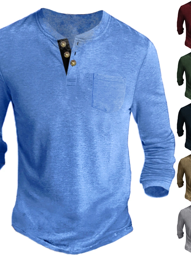 Men's Henley Shirt Tee Solid Color Henley Wine Green Black Blue Khaki ...