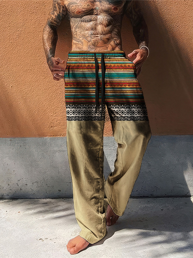 Men's Trousers Summer Pants Beach Pants Drawstring Elastic Waist 3D ...