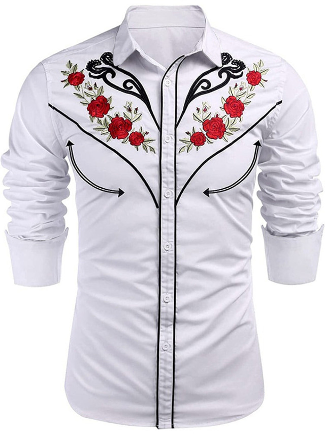 Homme Chemise Chemise Western Floral Imprimés Photos Col rabattu Rouge ...