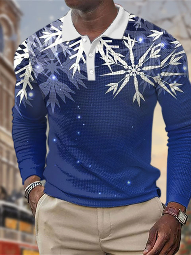 Snowflake Men's Casual Print 3D Waffle Polo Shirt Golf Polo Outdoor ...