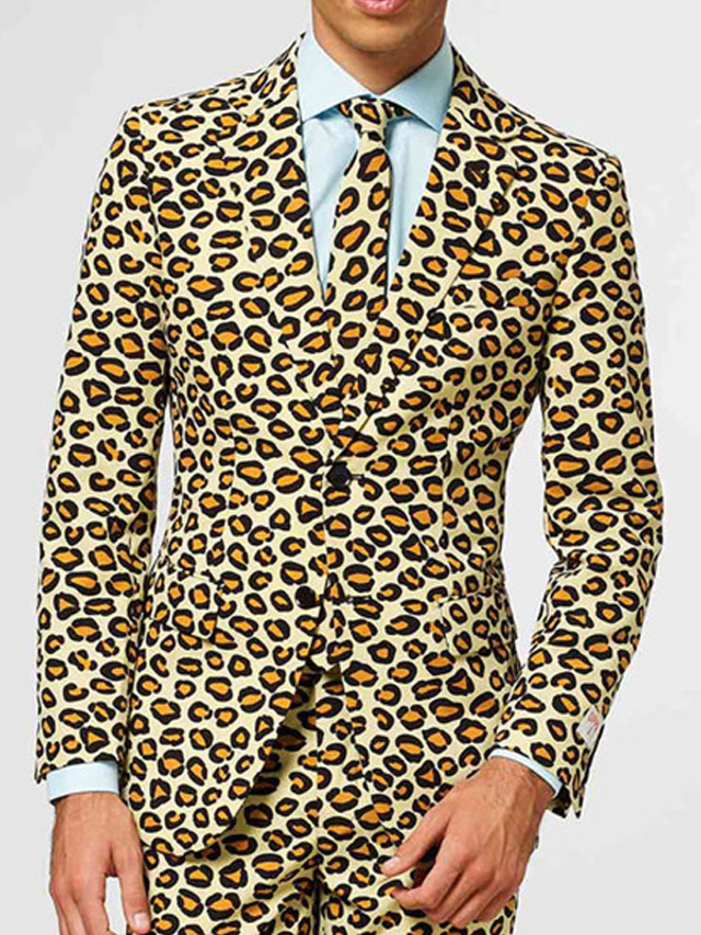 Leopard Business Men's Coat Blazer Work Wear to work Going out Fall ...