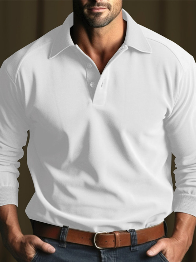 Hombre Polos con botones POLO Casual Deportes Diseño Manga Larga Moda ...