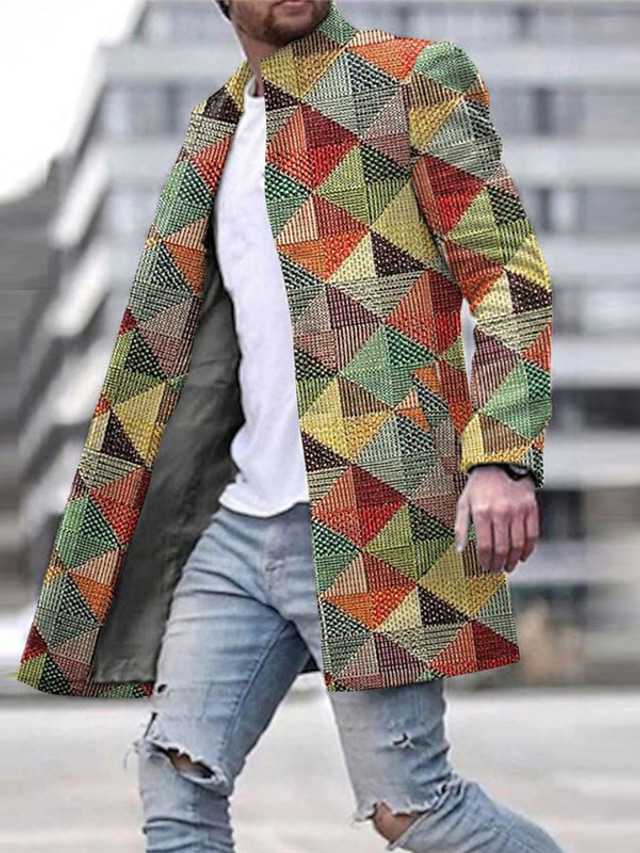 Color Block Geometry Colorful Business Casual Men's Coat Work Wear to ...