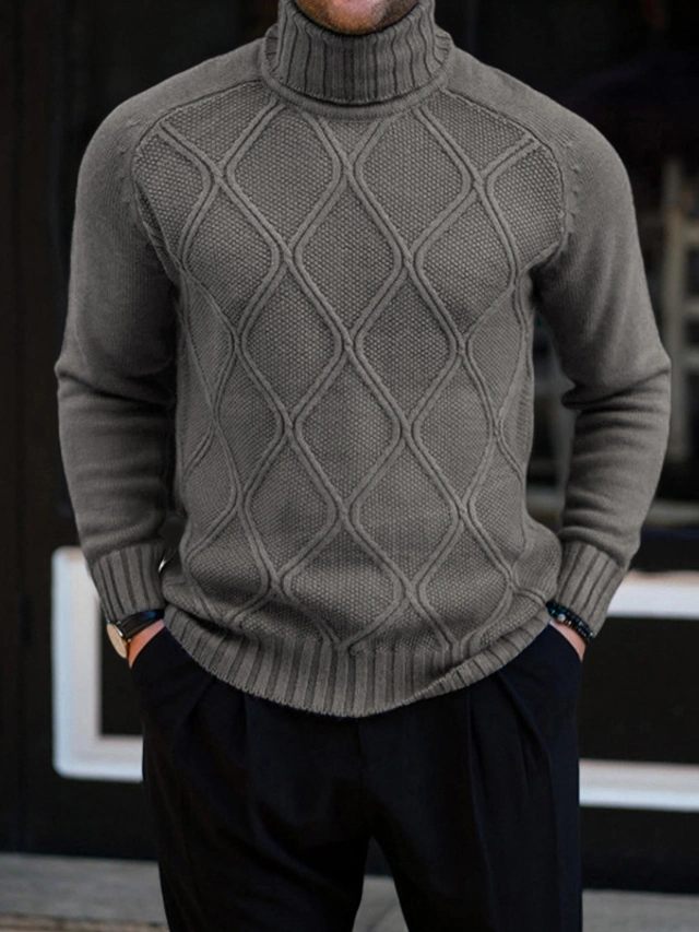 Men's Pullover Sweater Jumper Knit Sweater Ribbed Cable Knit Regular ...