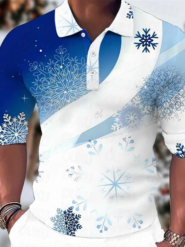 Snowflake Men's Casual 3D Print Golf Polo Outdoor Casual Daily ...