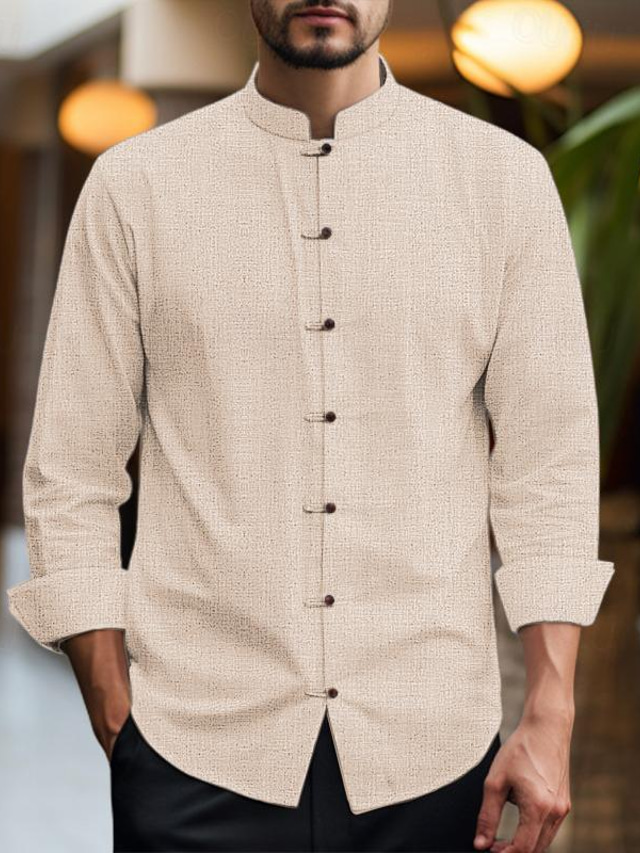 Homme Chemise Chemise Lin Chemise en lin et coton Chemise boutonnée Chemise décontractée Noir ...