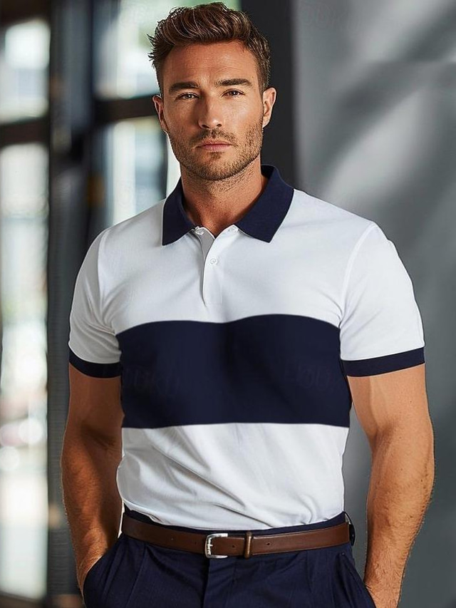Men's 100%Cotton Polo Knit Polo Sweater Business Casual Lapel Short ...