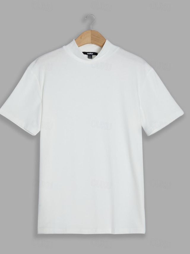 Men's T Shirt Tee Top Mock Turtleneck Short Sleeves Turtleneck Summer ...