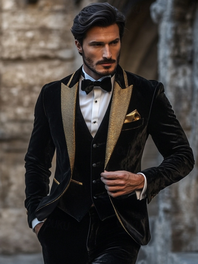 Men's Tuxedos Suits Prom Party Black Fall Suit Peaked Lapel Fashion ...