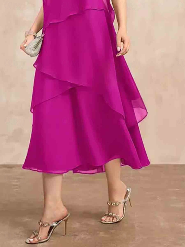 Women's Graduation Dress Midi Dress Solid Color Wine Rose Red Summer ...