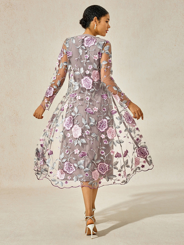 Dames Theelengte Cocktail jurk Jurk Set Bruiloft gast jurk A lijn jurk Elegant Formeel Bruiloft ...